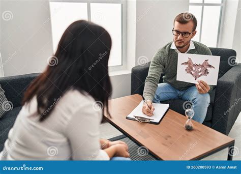 Man And Woman Psychology And Patient Doing Rorschach Test Having