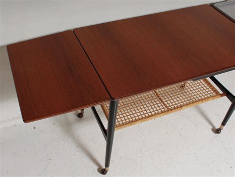 Kresten Buch Walnut And Rattan Drop Leaf Hostess Table 1960s Denmark At 1stdibs