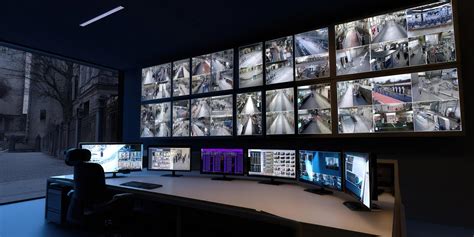 A Modern Security Control Room Equipped With A Wall Of Monitors