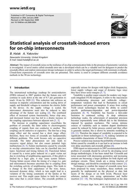 Pdf Statistical Analysis Of Crosstalk Induced Errors For On Chip