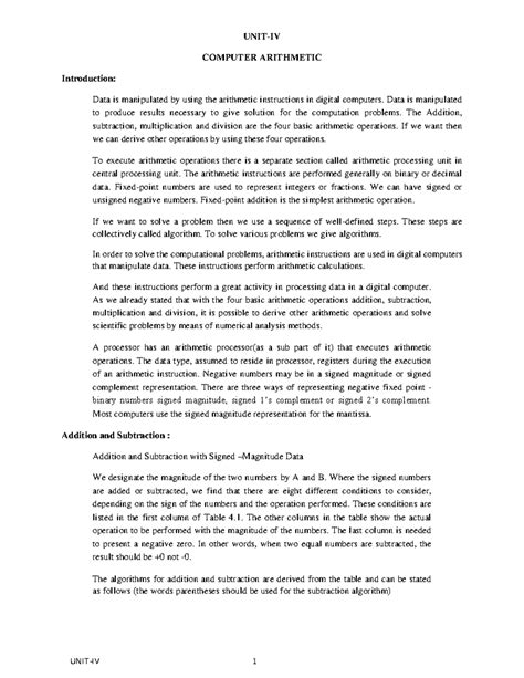 Arithmetic Operations Unit Iv Computer Arithmetic Introduction Data