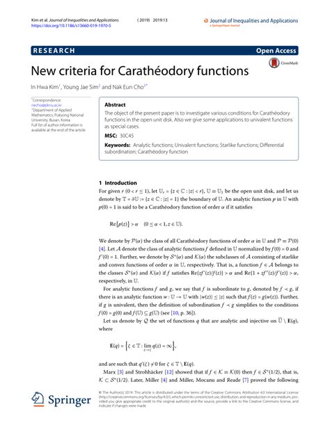 Pdf New Criteria For Carathéodory Functions
