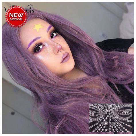 Vigorous Long Synthetic Lace Front Wig Purple Natural Wave Wig For