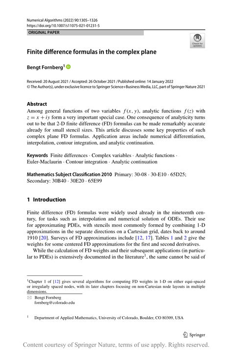Finite Difference Formulas In The Complex Plane