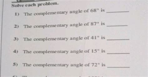 Solve Each Problem 1 The Complementary Angle Studyx