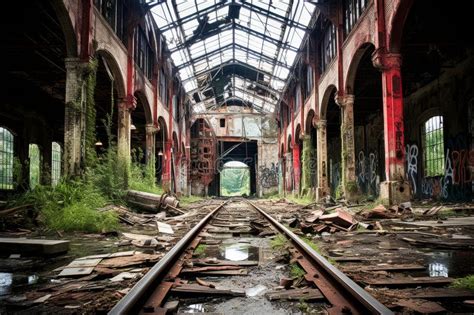 Interior Deteriorado De Un Edificio De Ladrillos Demolidos Con Paredes