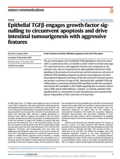 Pdf Epithelial Tgfβ Engages Growth Factor Signalling To Circumvent