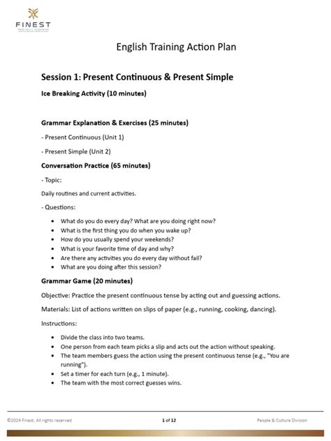 English Training Action Plan Pdf