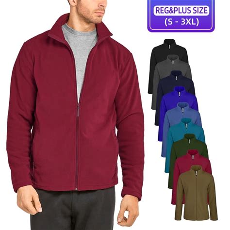 Mens Polar Fleece Jacket With Pockets Full Zip Up S 3xl Long Sleeve