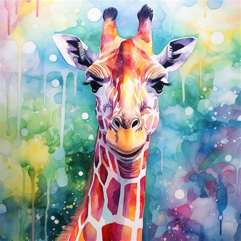 A Painting Of A Giraffe With A Colorful Background Premium Ai