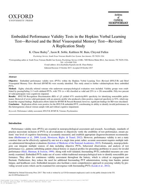 Pdf Embedded Performance Validity Tests In The Hopkins Verbal