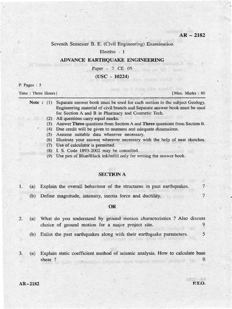 Advanced Earthquake Engineering Exam Guide Pdf Earthquakes