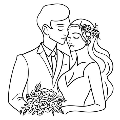 A Drawing Of A Couple Kissing And A Bride And Groom Premium Ai Generated Vector