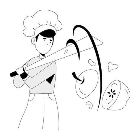 Premium Vector Chef Cutting Fruit Hand Drawn Illustration