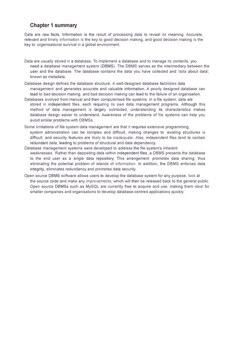 Chapter Summary Chapter Summary Data Are Raw Facts Information Is The Result Of