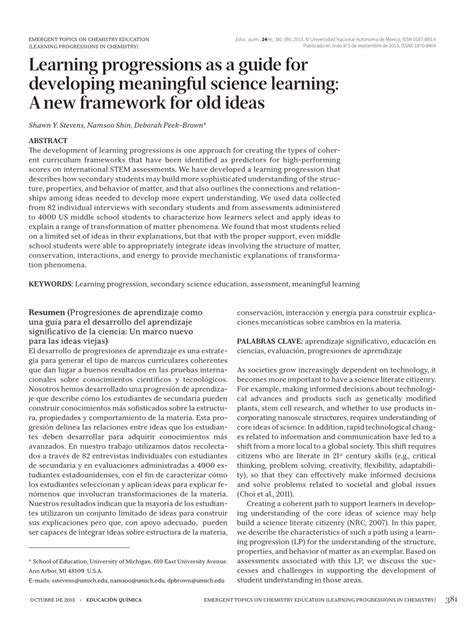 Pdf Learning Progressions As A Guide For Developing Meaningful Science Learning A New