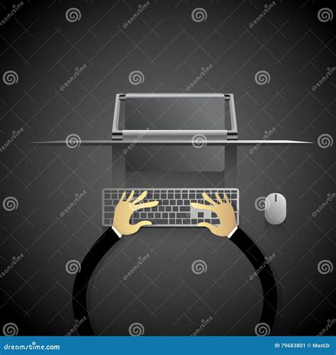 Desktop Modern Computer Workstation Hands Typing Keyboard Stock Vector