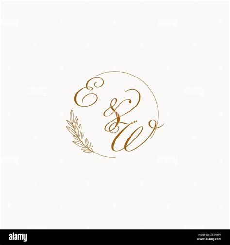 Initials Ew Wedding Monogram Logo With Leaves And Elegant Circular