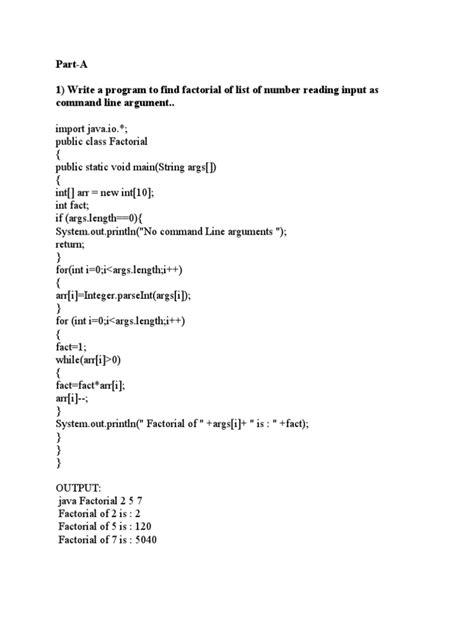 Part A 1 Write A Program To Find Factorial Of List Of Number Reading Input As Command Line