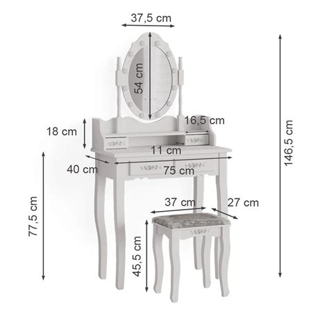 Vicco Schminktisch Maggie Weiß 75 Cm Mit Led Beleuchtung Und Hocker