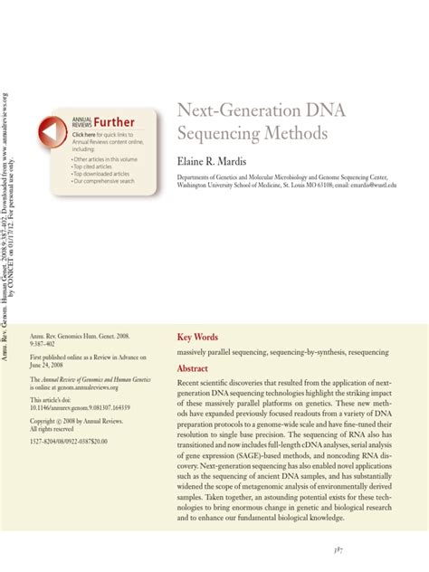 Next Generation Dna Sequencing Methods Pdf Dna Sequencing Gene
