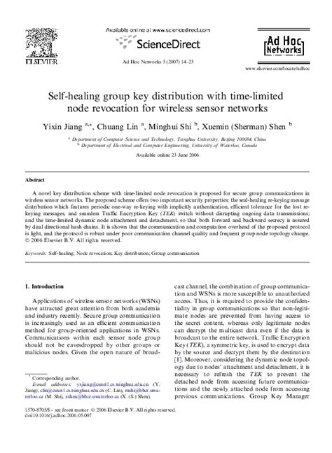 Pdf Self Healing Group Key Distribution With Time Limited Node Revocation For Wireless Sensor