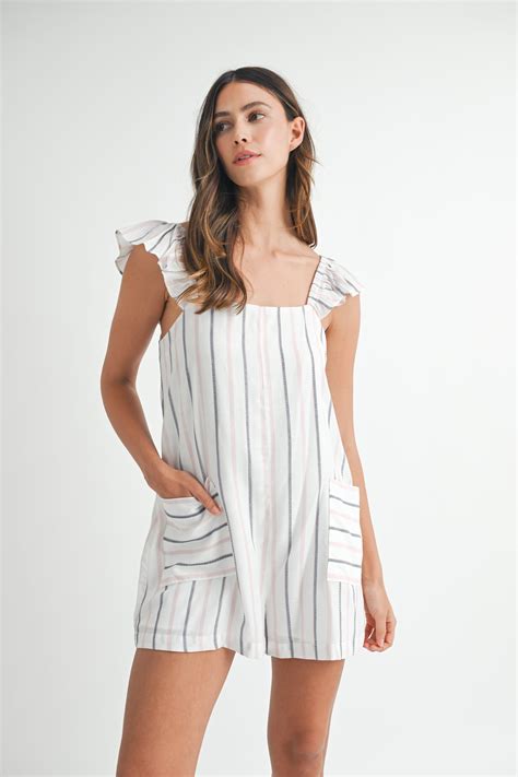 Alivia Pin Stripe Ruffle Sleeve Romper Mable Clothing