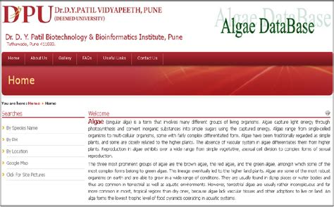 Snapshot Of Home Page Of Algae Database Available At Download