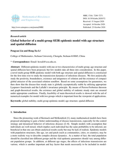 Pdf Global Behavior Of A Multi Group Seir Epidemic Model With Age