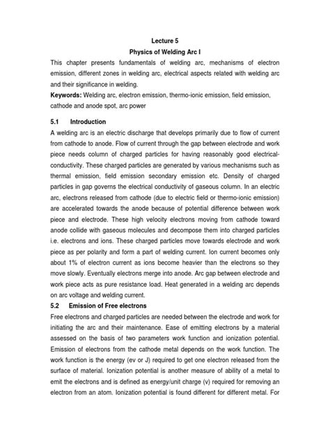 Lecture1 Physics Of Arc Welding Pdf Pdf Electric Arc Cathode
