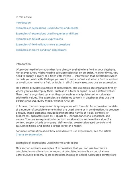 A Comprehensive Collection Of Expression Examples For Access Forms