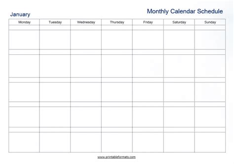 Monthly Calendar Schedule Templates Printable Formats