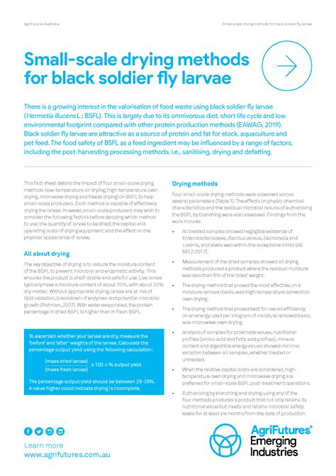 Fact Sheet Small Scale Drying Methods For Black Soldier Fly Larvae Agrifutures Australia