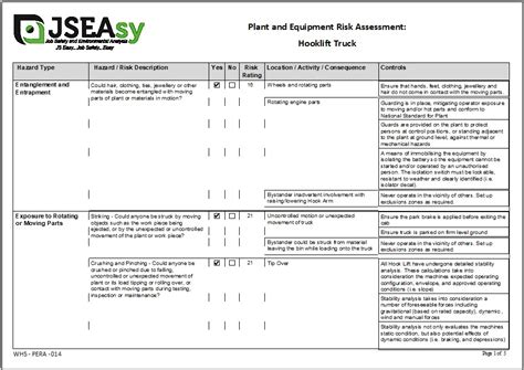 Hook Lift Truck Plant And Equipment Risk Assessment Pera Jseasy