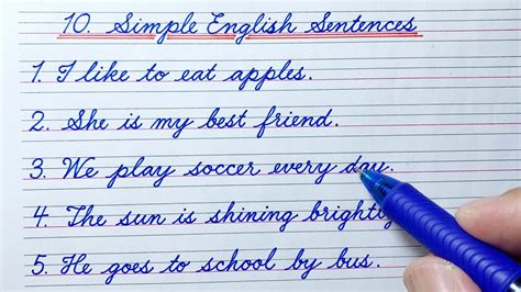 Cursive Writing 10 Simple Sentences In Cursive Writing English
