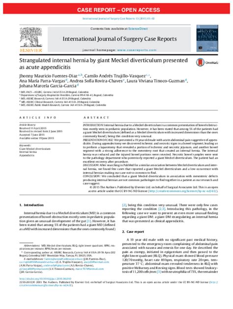 Pdf Strangulated Internal Hernia By Giant Meckel Diverticulum Presented As Acute Appendicitis