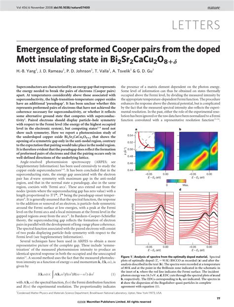 Pdf Emergence Of Preformed Cooper Pairs From The Doped Mott Insulating State In Bi2sr2cacu2o8