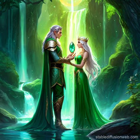 Moonlit Waterfall With Elf King And Queen Stable Diffusion Online