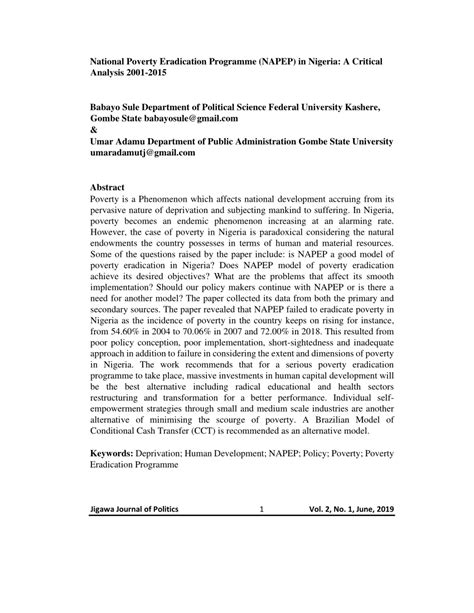 Pdf National Poverty Eradication Programme Napep In Nigeria A Critical
