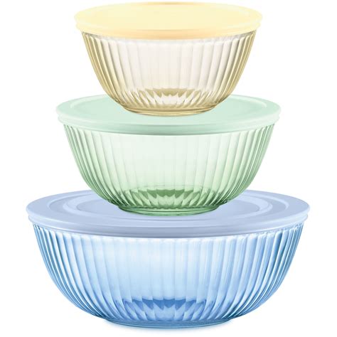 Pyrex 6 Piece Set 13qt Amber23qt Green45qt Blue Glass Mixing