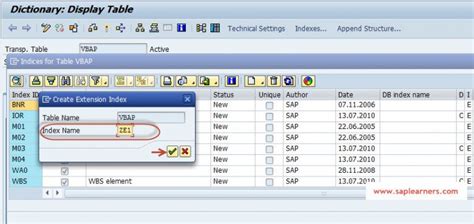 extension index in sap abap