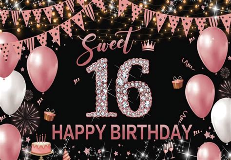 Happy Sweet 16th Birthday Party Banner Background Ration Rose Gold Pink