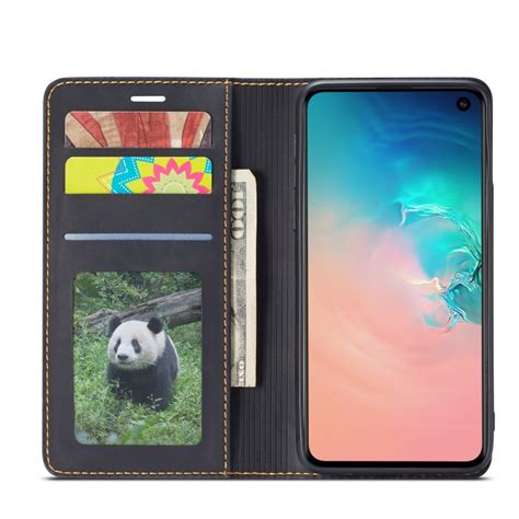 갤럭시 S10e Forwenw Dream 시리즈 오일 엣지 강한 자성 수평 플립 가죽 케이스 홀더 및 카드 슬롯 및 지갑 및 포토 프레임 블랙