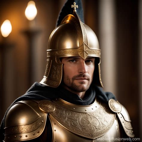 Golden Crusader Helm Portrait With Backlight Stable Diffusion Online