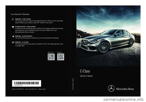 Mercedes Benz C Class 2016 Owners Manual 398 Pages