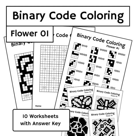 Binary Code Flower Coloring Color By Code 5 Worksheets With Answer Key