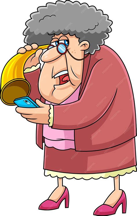 Premium Vector Old Grandma Cartoon Character Talking On Cell Phone