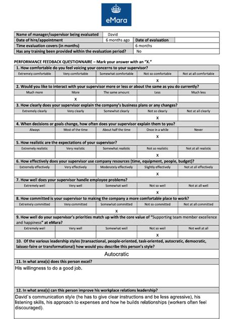 Performance Feedback Questionnaire Pdf