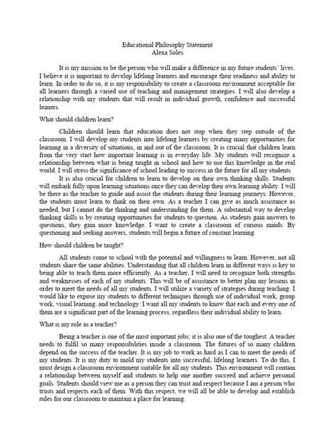 Philosophy Statement Pdf Learning Teachers