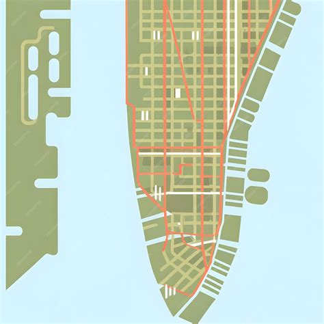 Manhattan Island Map Aerial View Illustration New York City Nyc